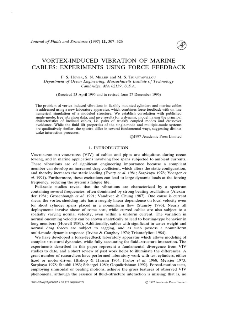 Vortex-Induced Vibration of Marine Cables: Experiments Using Force ...