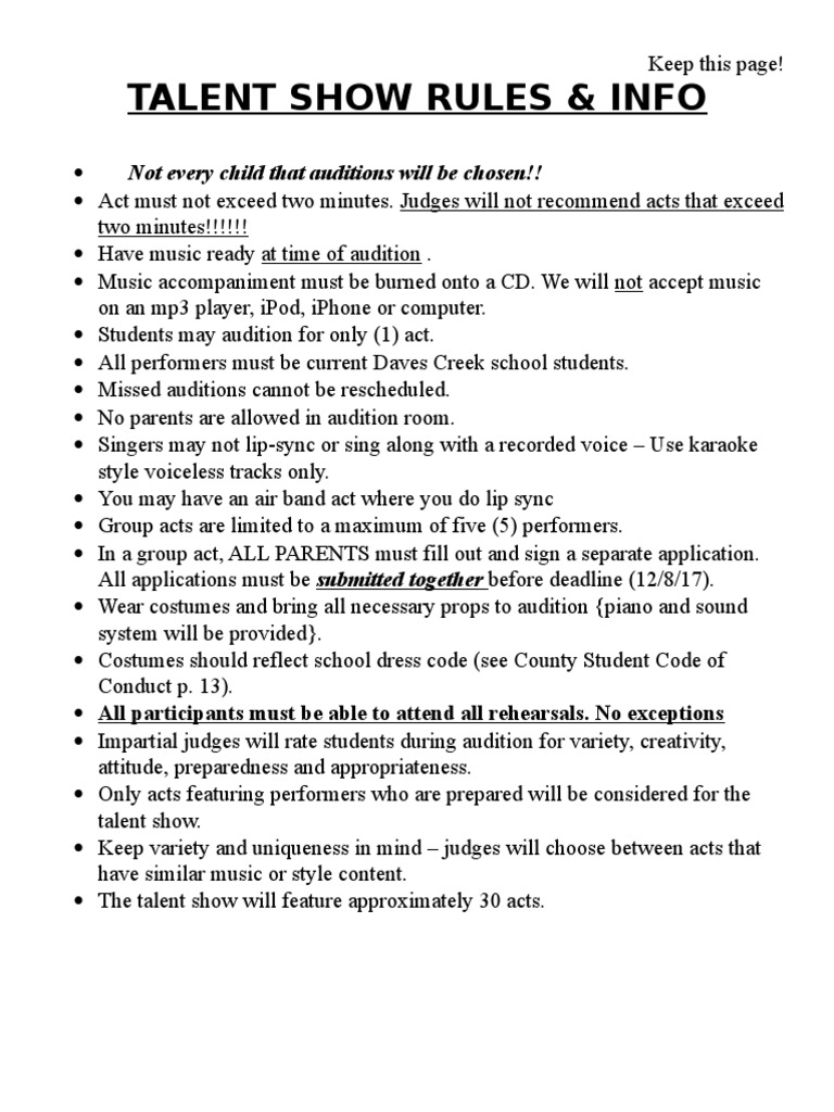 1-C Talent Show Rules