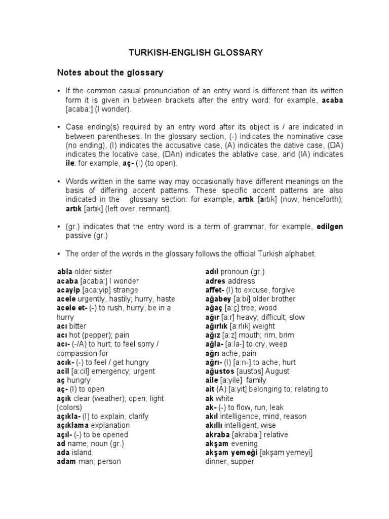 Elementary Turkish Glossaries | PDF | Foods