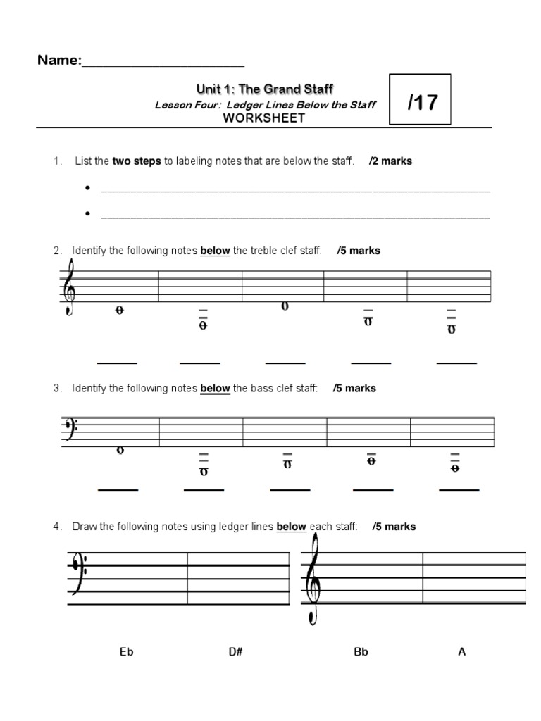 Unit 1-Lesson 4-Ledger Lines Below-Worksheet | PDF