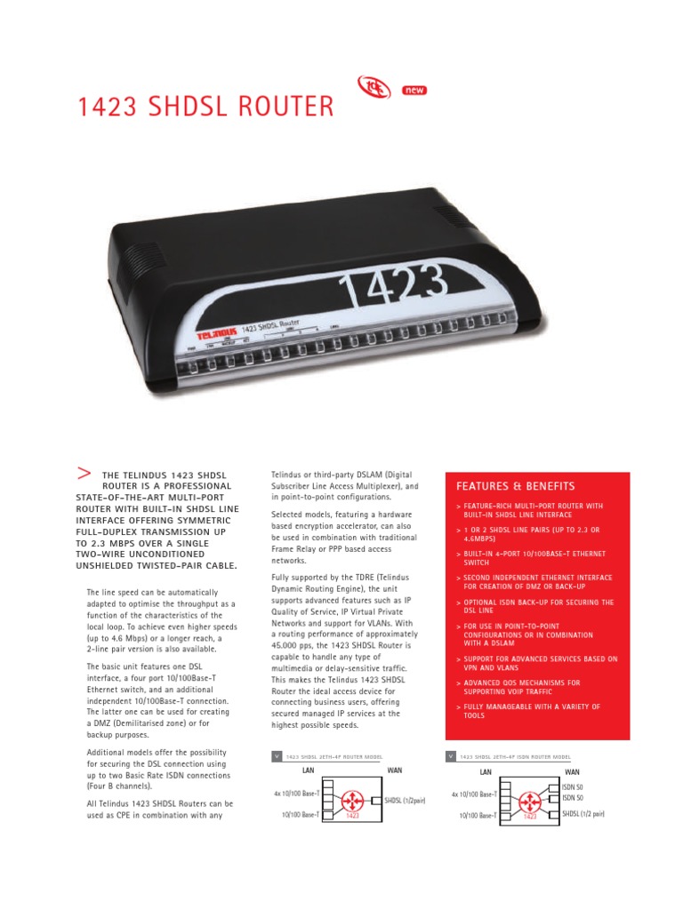 1423 SHDSL Router: Features & Benefits | PDF | Digital Subscriber Line ...
