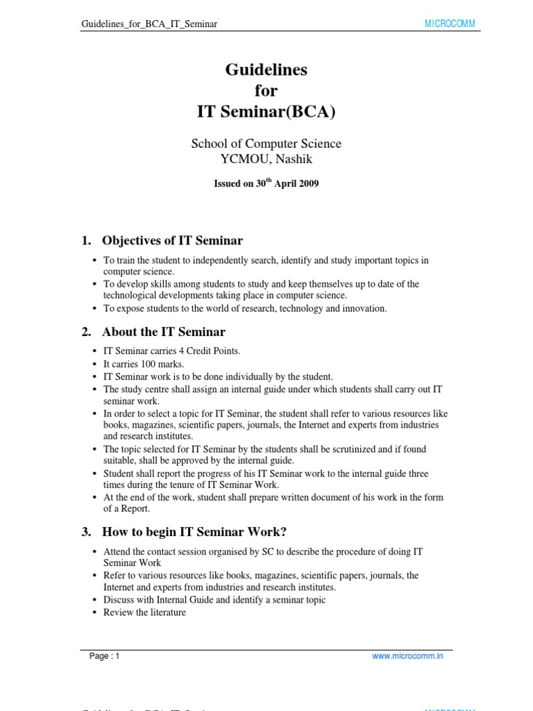 Guidelines For BCA IT Seminar | PDF | Thesis | Typefaces