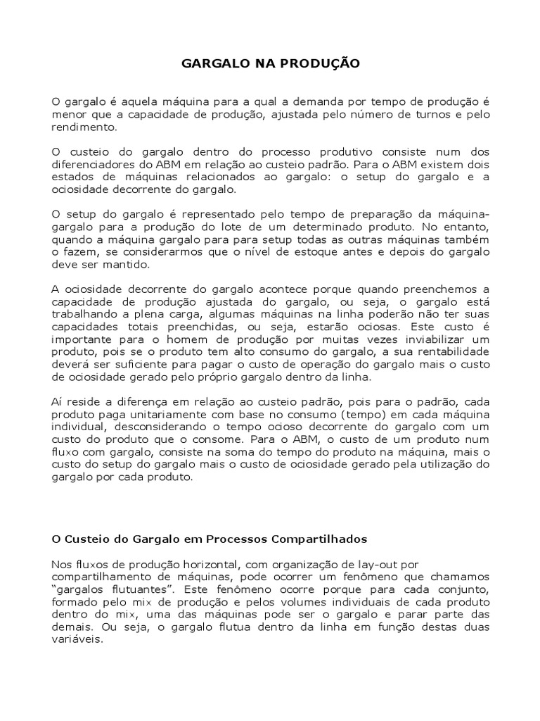 Gargalo Na Produção | PDF | Tempo | Despesa