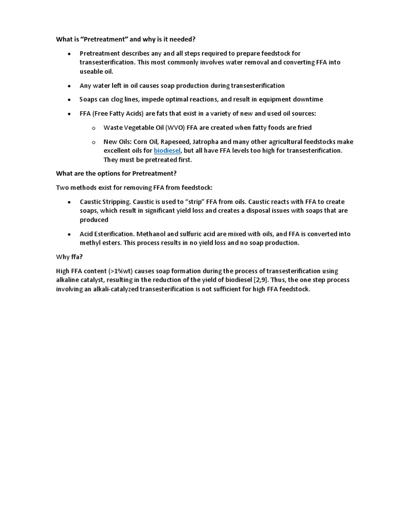 What Is "Pretreatment" and Why Is It Needed?: Biodiesel | PDF