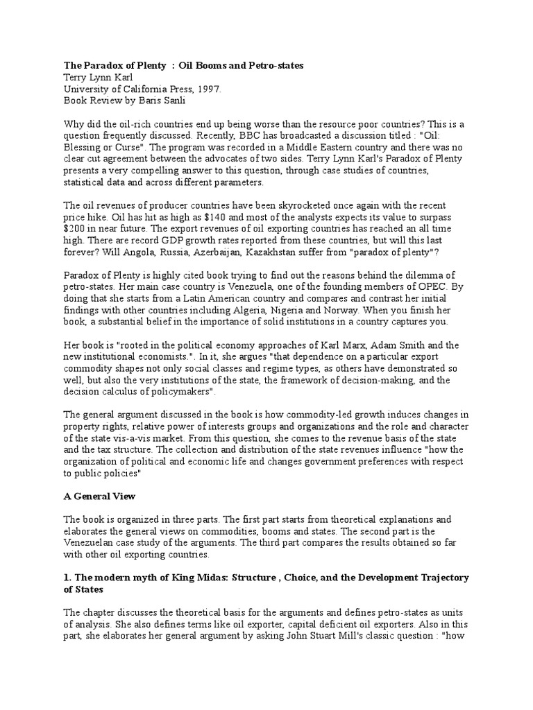 The Paradox of Plenty: Oil Booms and Petro-States | PDF | Economies ...