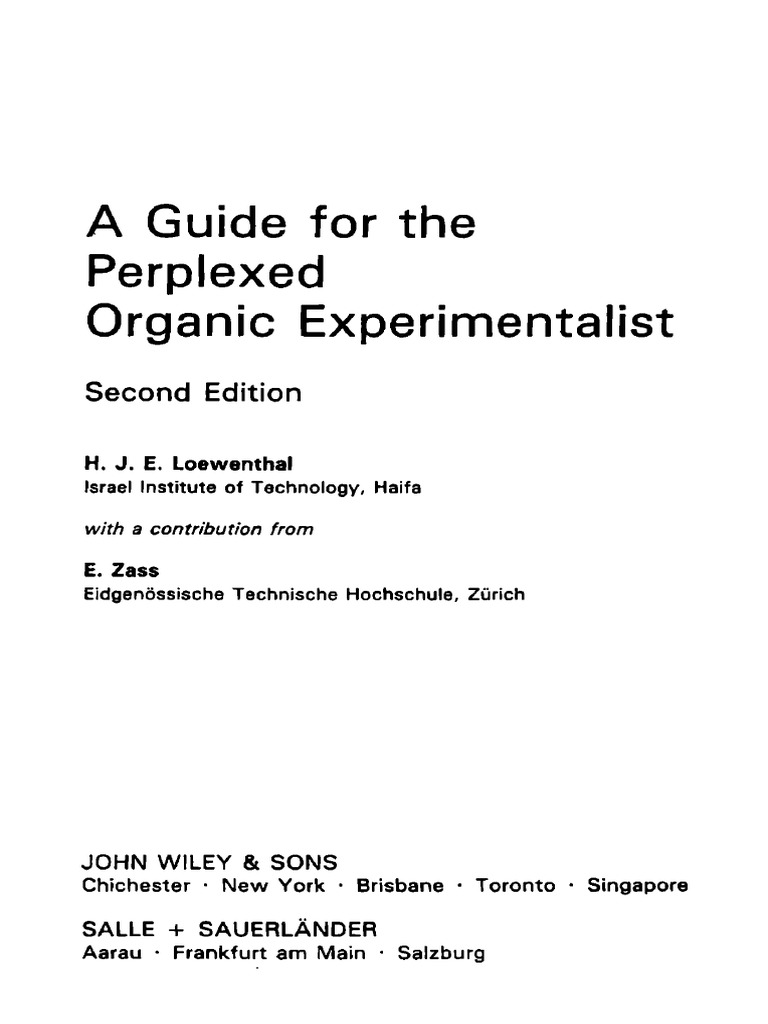 A Guide For The Perplexed Organic Experimentalist PDF | PDF | Organic Chemistry | Chemistry