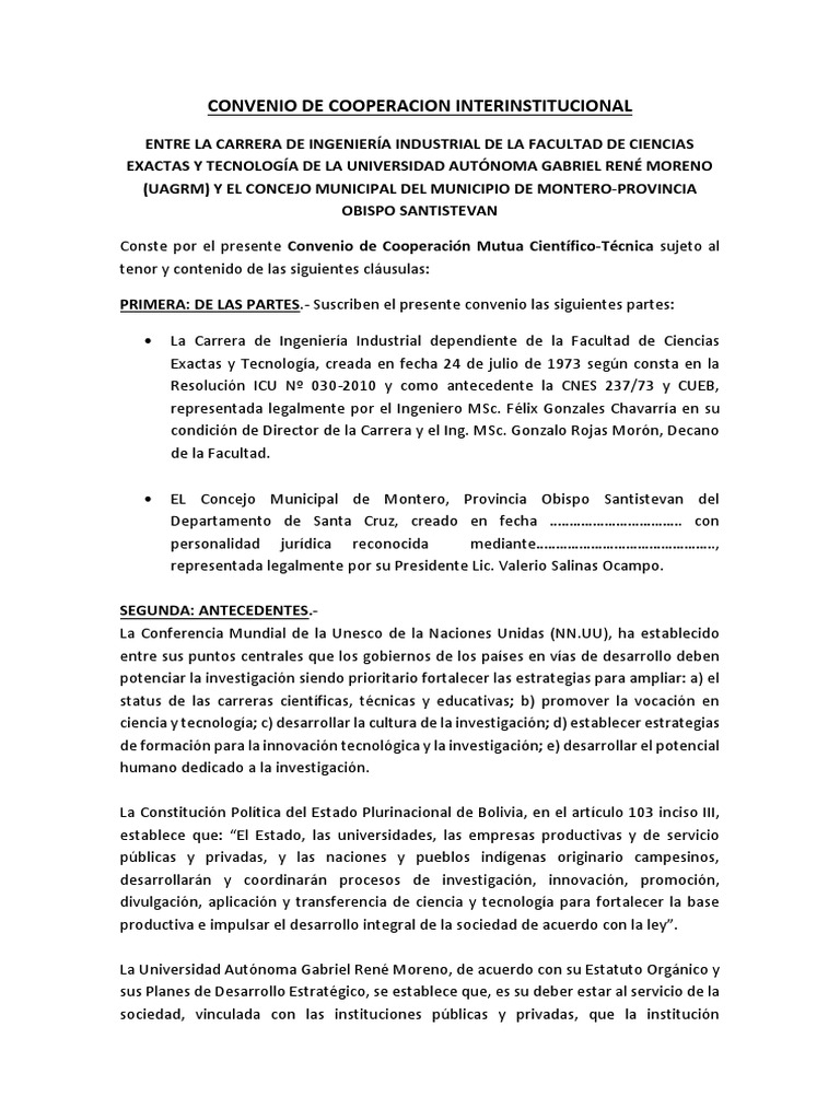 Convenio de Cooperacion Interinstitucional | PDF | Institución | Ingeniería