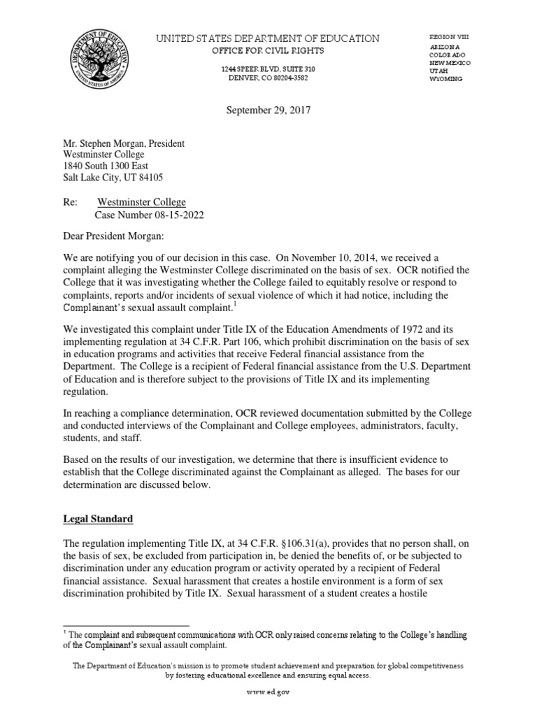 U.S. Department of Education Office For Civil Rights Letter To ...