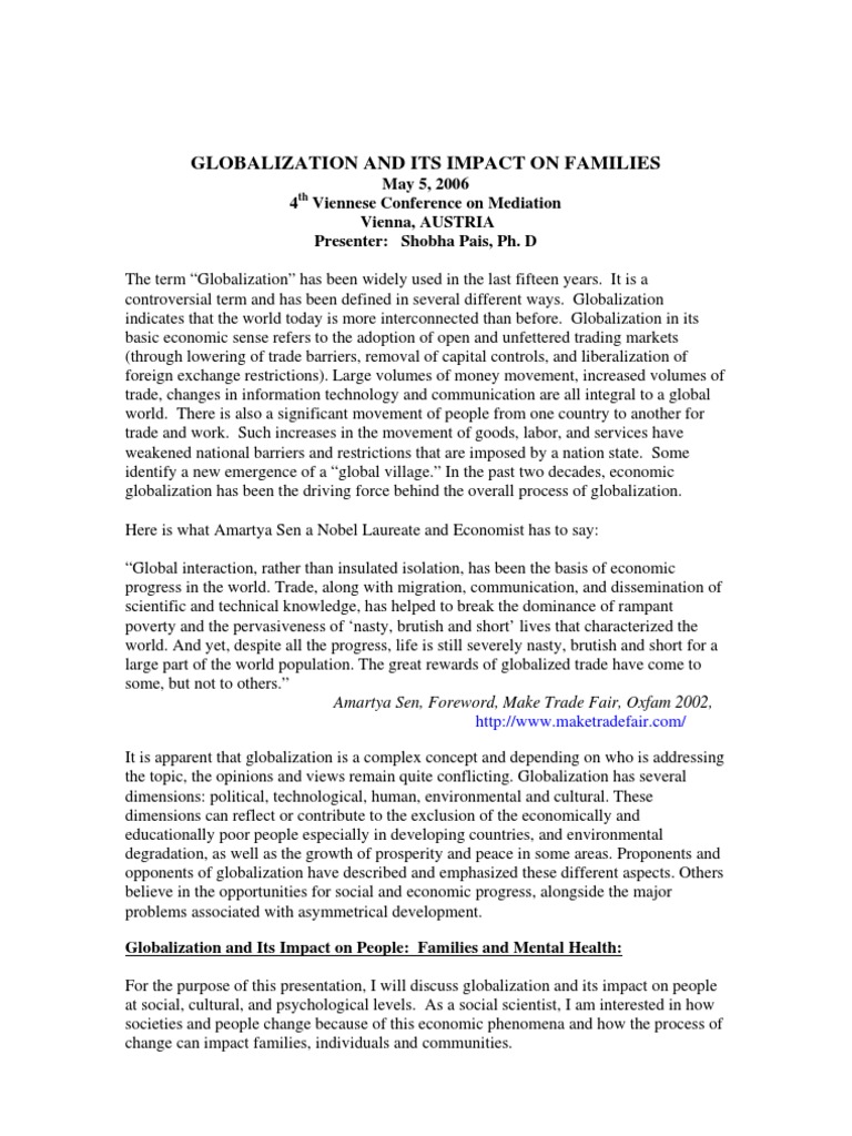 Globalization's Impact on Families | PDF | Globalization | Identity ...