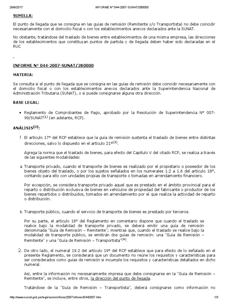 Informe #044-2007-Sunat - 2B0000 | PDF | Transporte | Información del gobierno