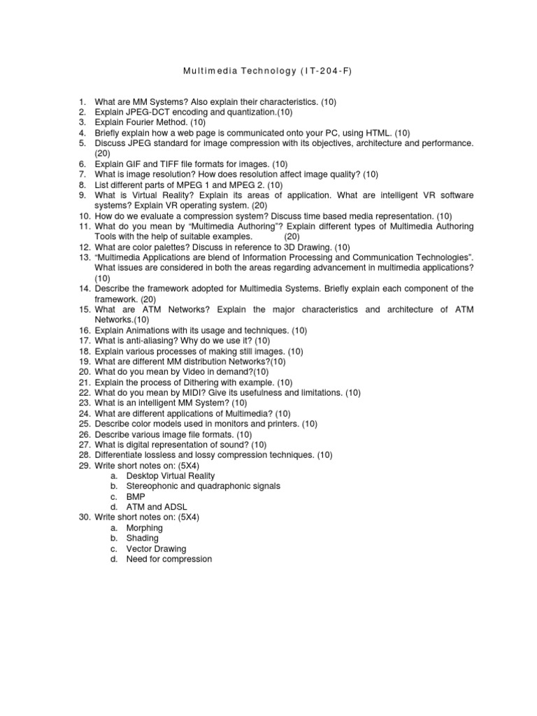 MMT Questions IT IVSem | PDF | Data Compression | Computer Graphics