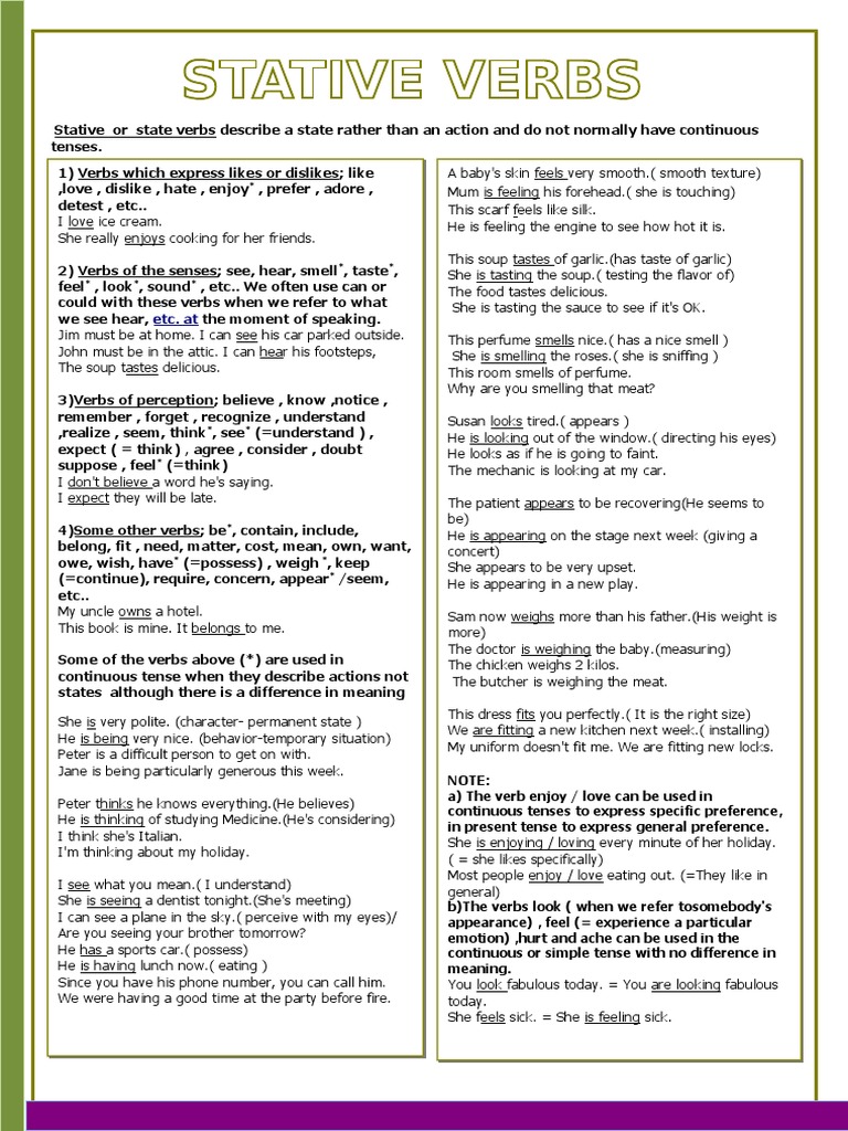 State Verbs Grammar and Exercises New ## | PDF | Grammatical Tense | Verb