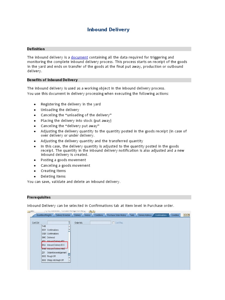 Inbound Delivery: for Document Definition | PDF | Computing | Software