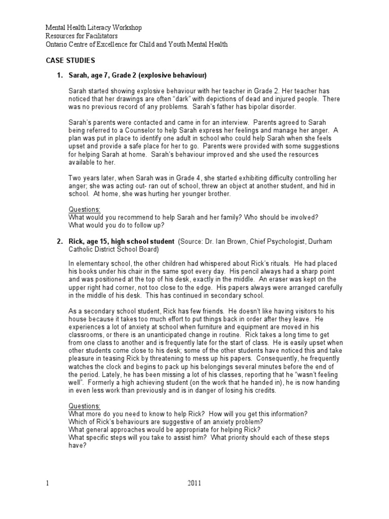 Youth Mental Health Case Studies | PDF | Mental Health | Sibling
