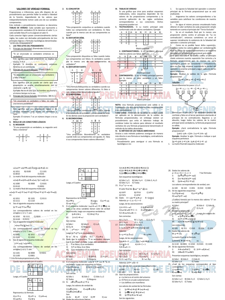 Valores de Verdad Formal | PDF | Proposición | Expresiones lógicas