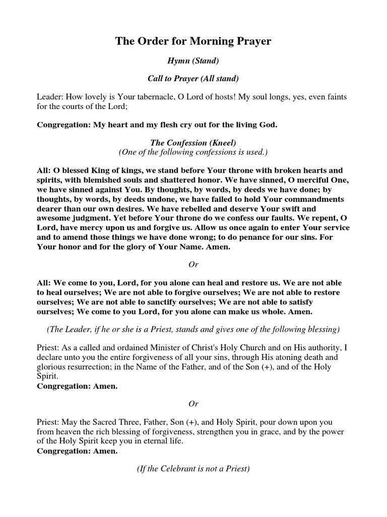 The Order For Morning Prayer | Download Free PDF | Confession (Religion ...