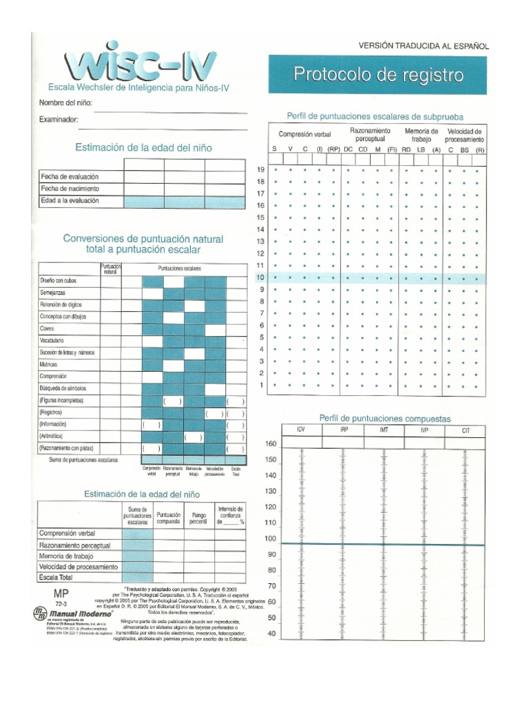 Protocolo de Registro WISC-IV | PDF