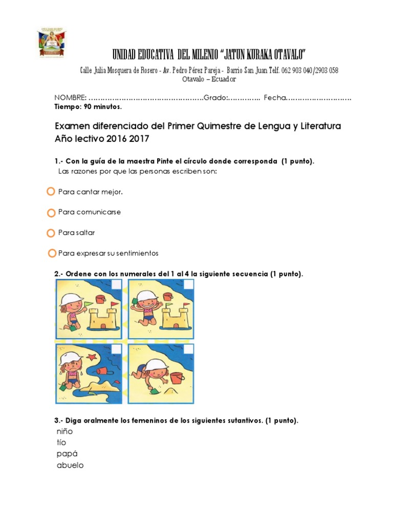 Examen de Lengua y Literatura 3er Grado | PDF | Naturaleza