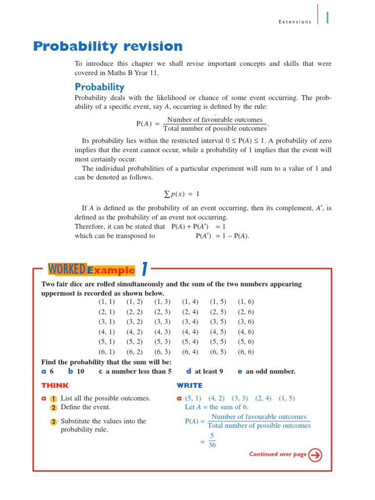 Probability Revision: Worked | PDF | Probability | Mathematical Concepts