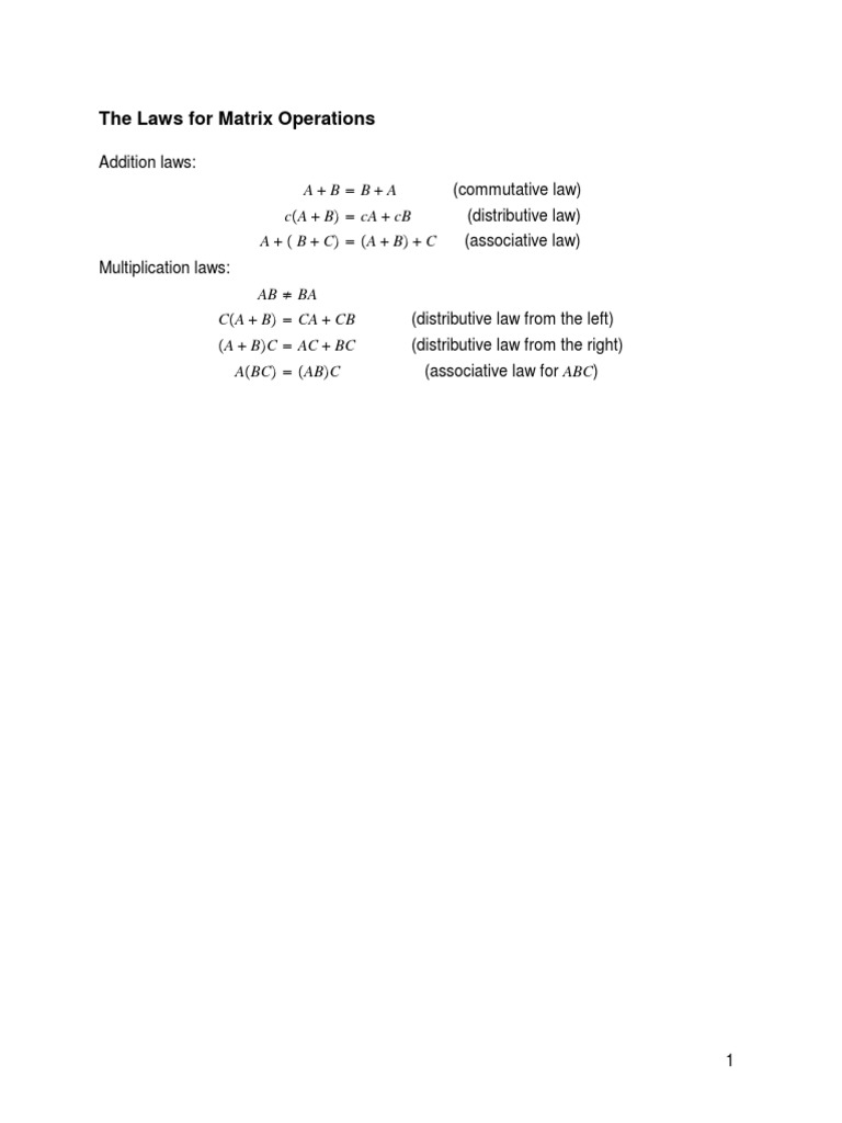 Matrix Operations Laws Guide | PDF