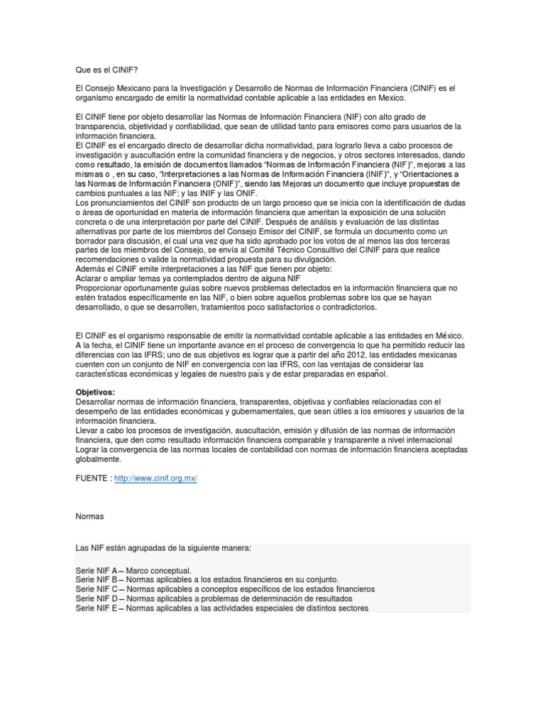 Que Es El Cinif Juan | PDF | normas internacionales de INFORMACION ...