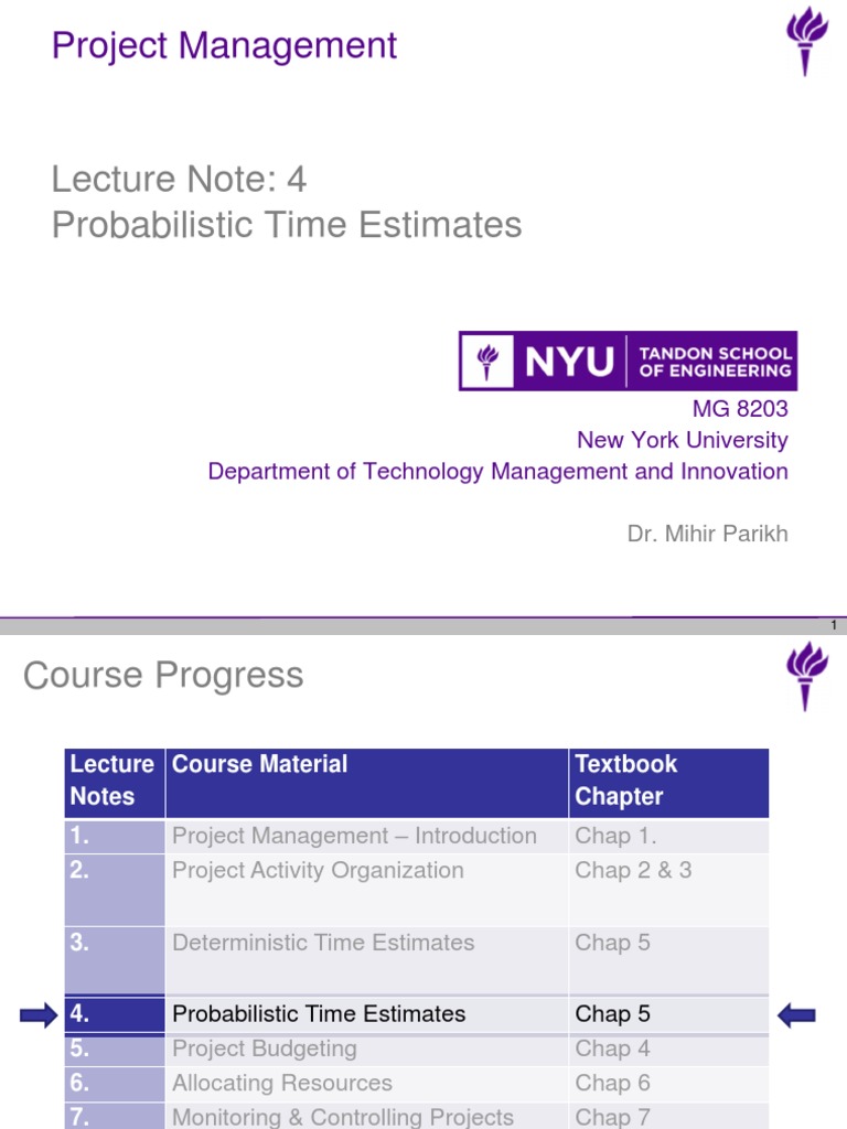 Project Management: Lecture Note: 4 Probabilistic Time Estimates | PDF ...