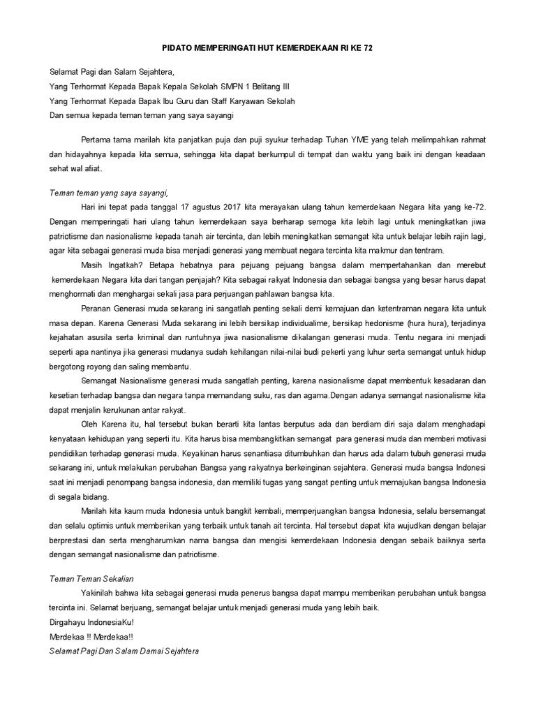 Pidato Kemerdekaan untuk Generasi Muda | PDF | Pengembangan Diri | Gaya ...