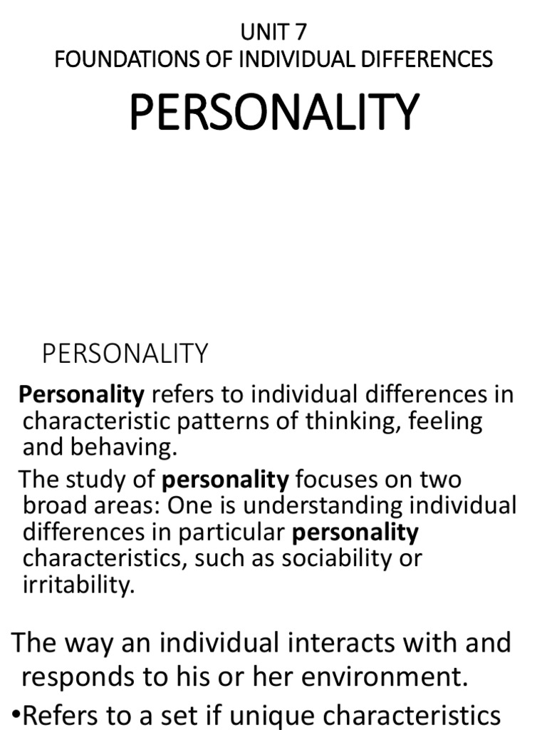 Unit 7 Foundations of Individual Differences: Personality | PDF | Id ...