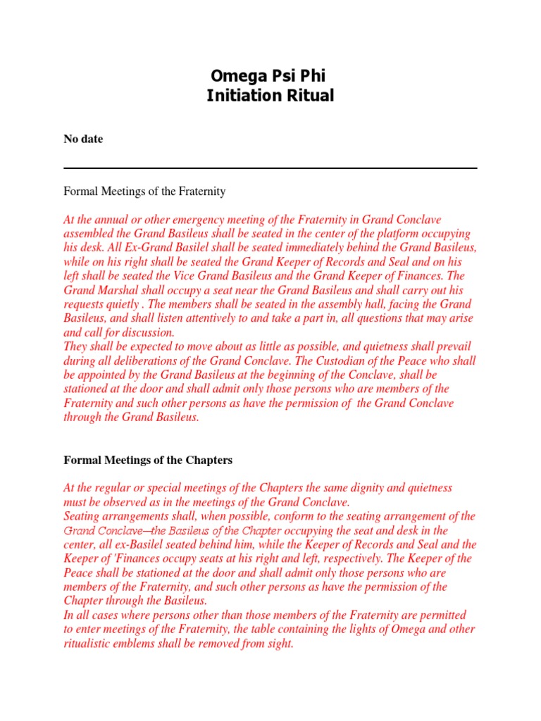 Omega Psi Phi Initiation Ritual Details | PDF | Fraternities And Sororities | Oath Of Office