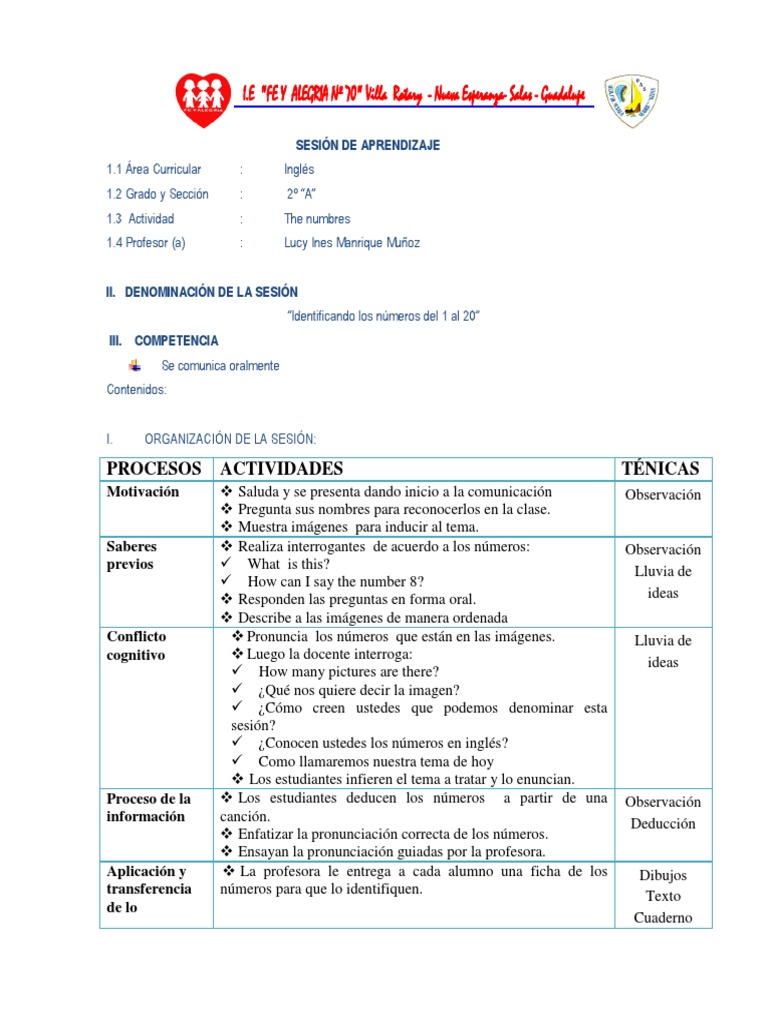 Sesión Numbers | Enseñando | Aprendizaje