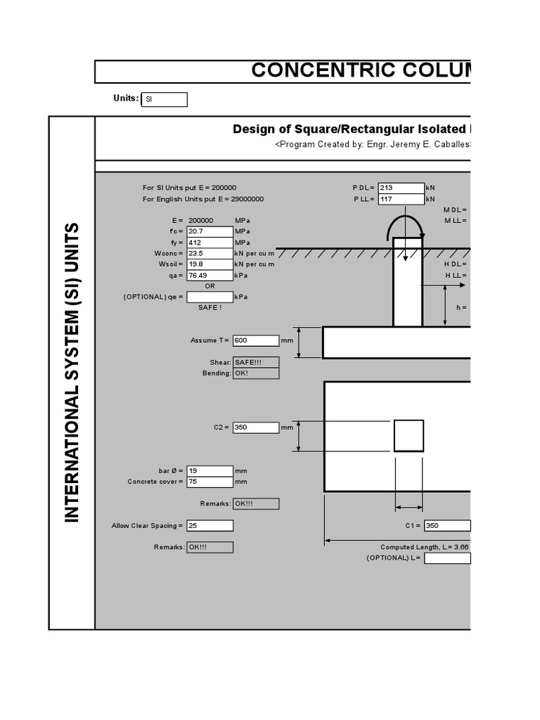 Concentric Column: Design of Square/Rectangular Isolated Footing | PDF