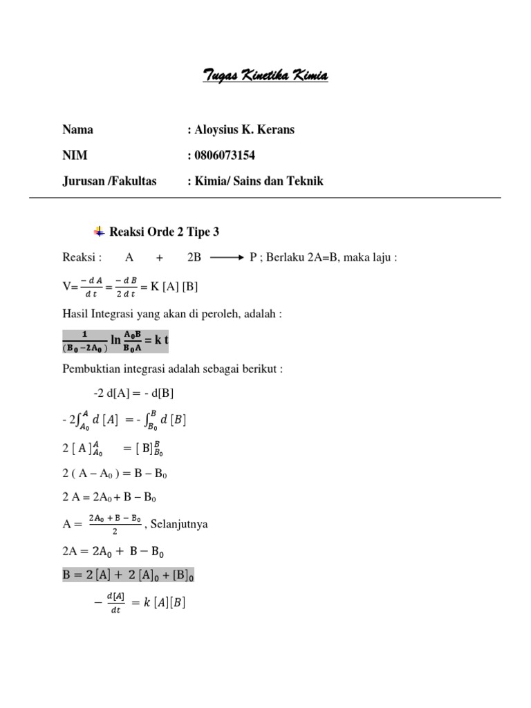 Kinetika Kimia Penurunan Rumus Order 2 | PDF