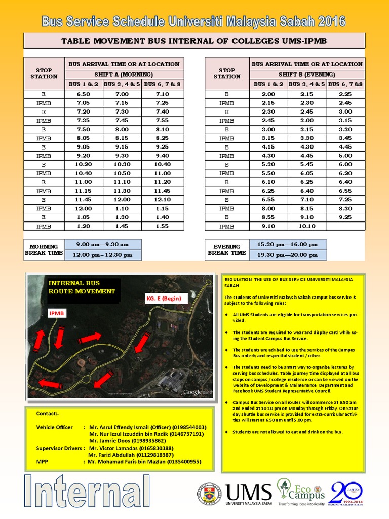 UMS Internal Bus Timetable and Regulations | PDF | Bus | Public Transport