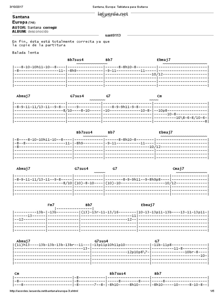 Santana, Europa - Tablatura para Guitarra | PDF