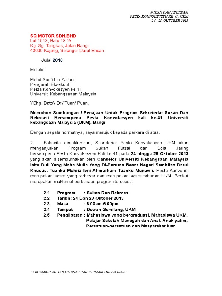 Surat Mohon Tajaan PROGRAM | PDF