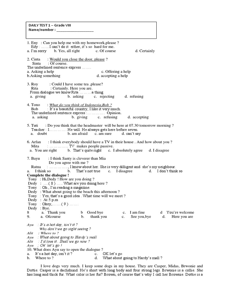 Complete The Dialogue ! | PDF