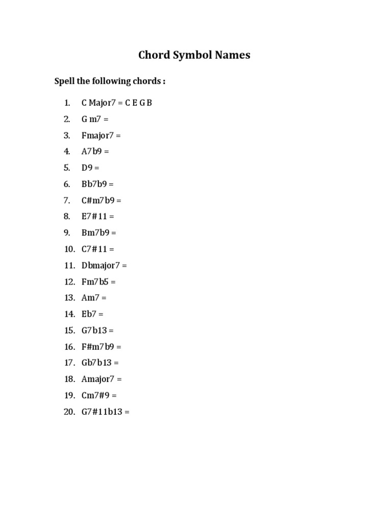 Chord Symbol Names: Spell The Following Chords | PDF | Teaching Methods ...