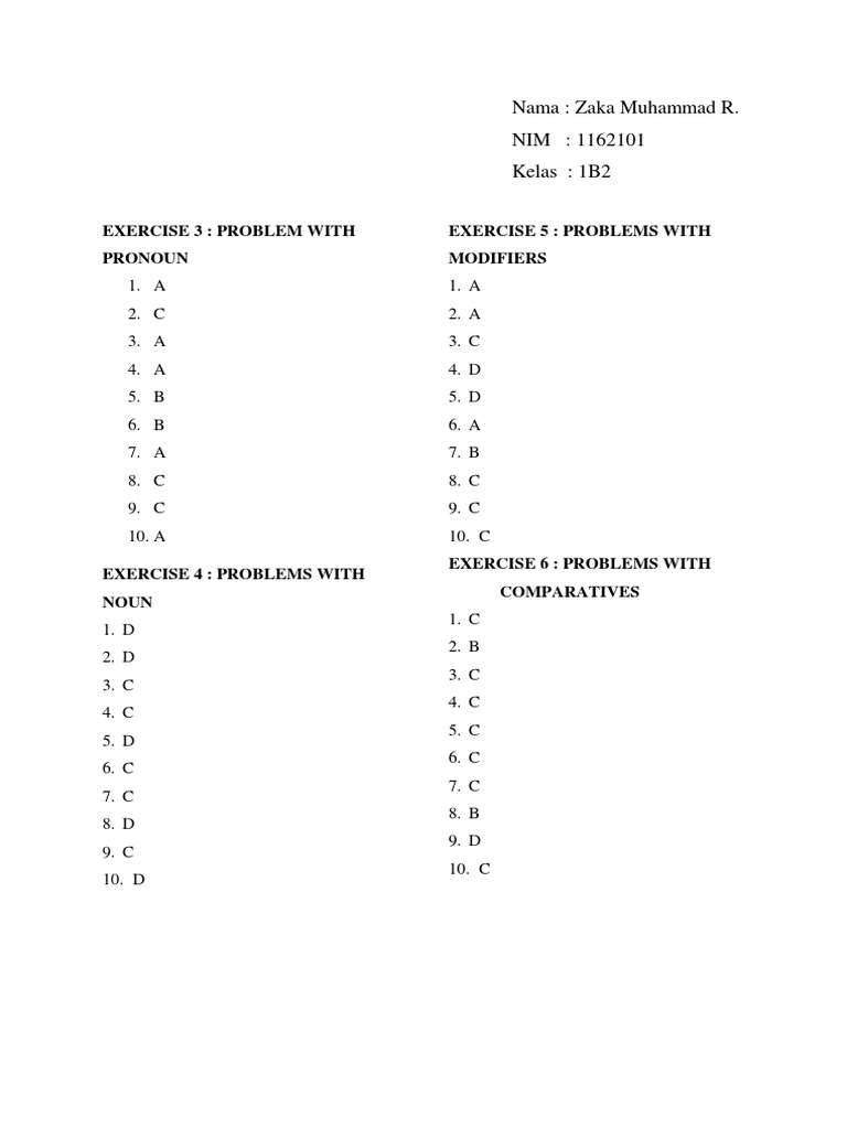 Exercise 3: Problem With Pronoun Exercise 5: Problems With Modifiers | PDF