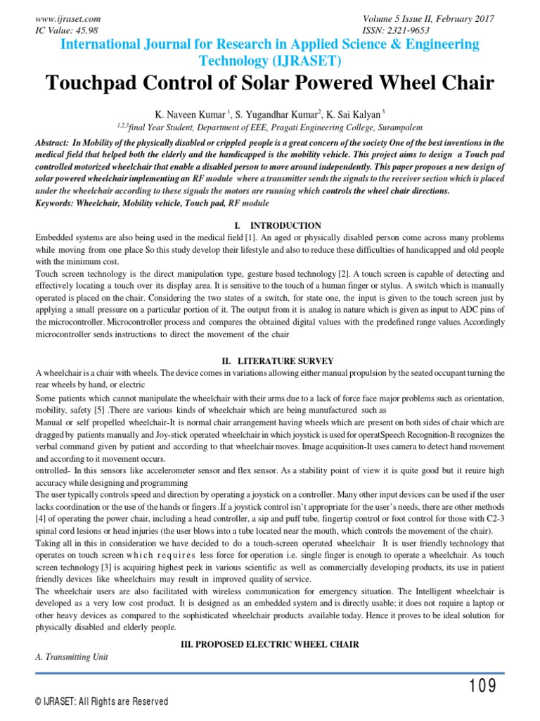 Touchpad Control of Solar Powered Wheel Chair | PDF | Wheelchair ...