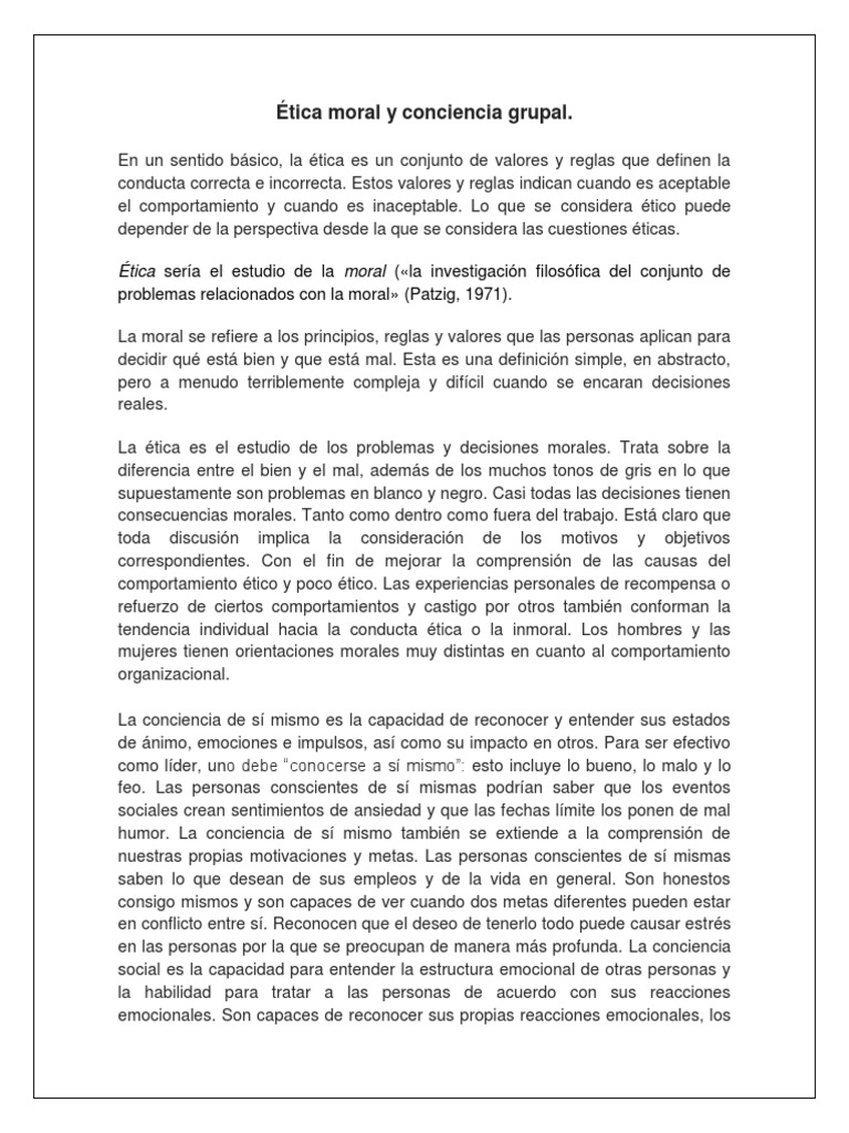 Etica Moral y Conciencia Grupal | PDF | Moralidad | Toma de decisiones