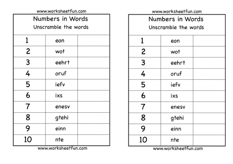 Unscramble Numbers Spelling | PDF