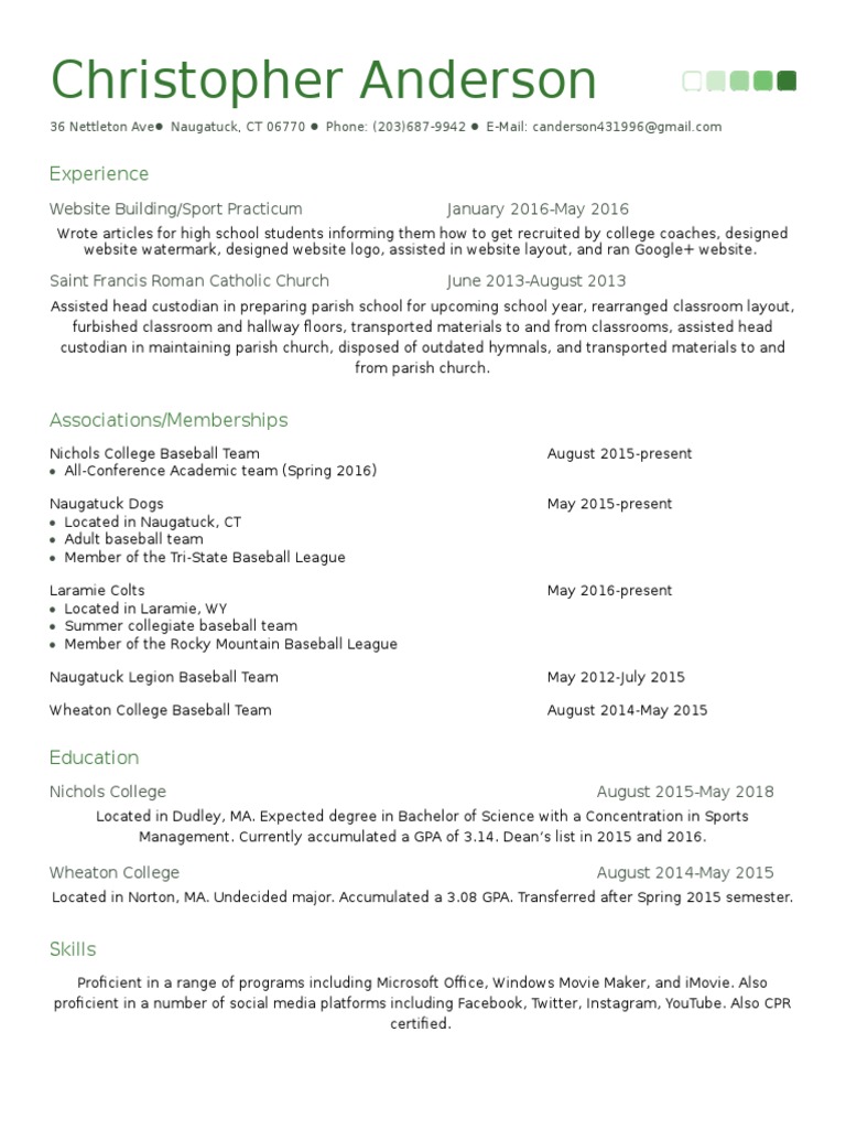 Christopher Anderson: Sports Management Resume | PDF