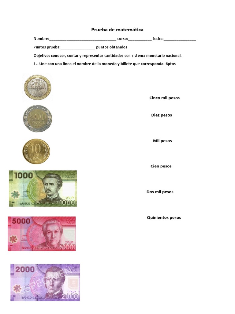 Prueba de Matemática Monedas John | PDF