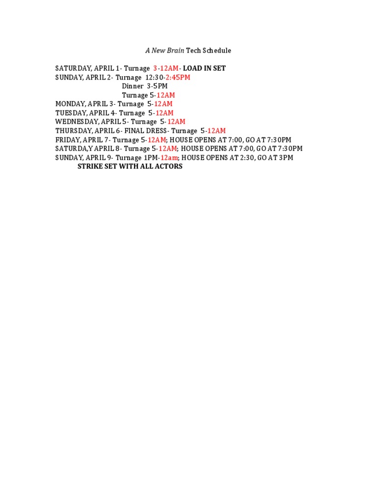 Strike Set With All Actors: 3 12AM 2:45PM 12AM 12AM 12AM 12AM 12AM 12AM ...