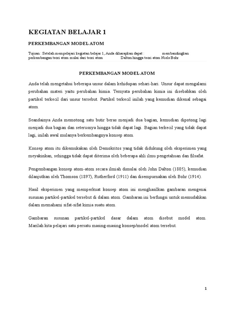 Contoh Modul Kegiatan Belajar 1-2 (Model Atom) | PDF | Teknologi & Rekayasa