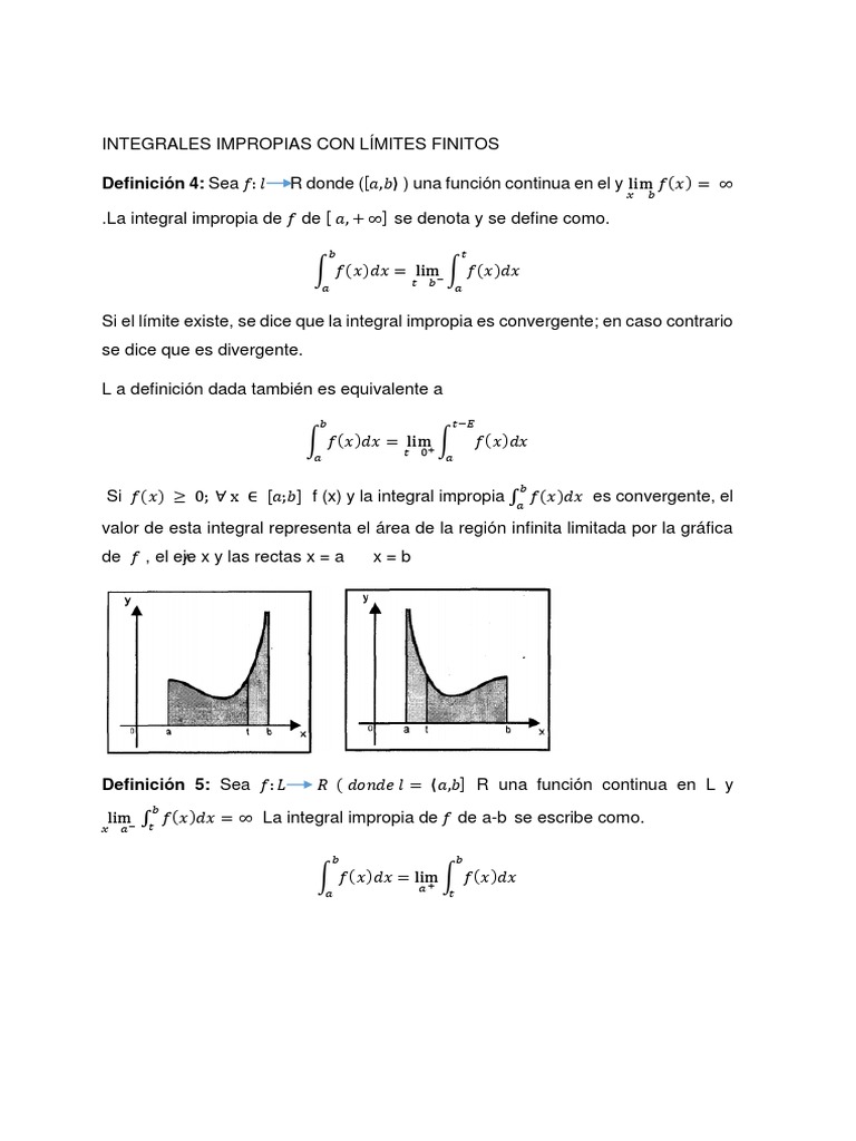 Integrales Impropias Con Límites Finitos | PDF | Integral | infinito