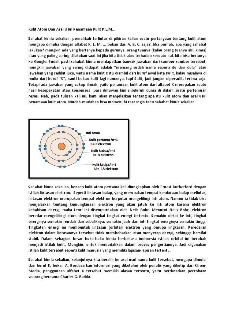 Kulit Atom Dan Asal Usul Penamaan Kulit K | PDF