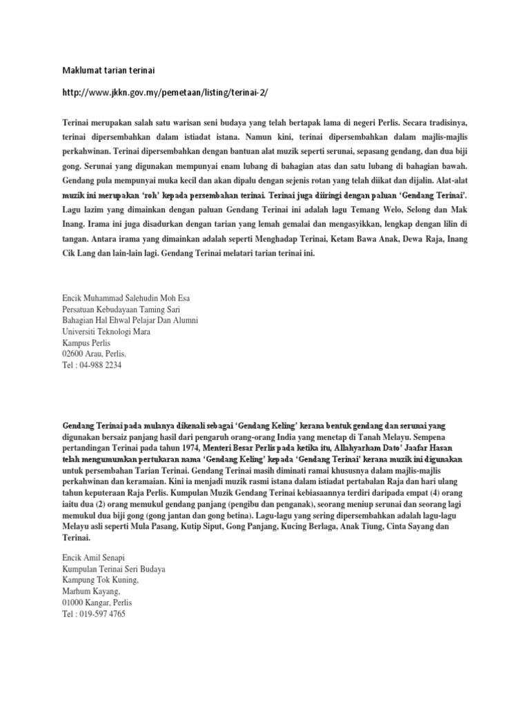 Maklumat Tarian Terinai | PDF