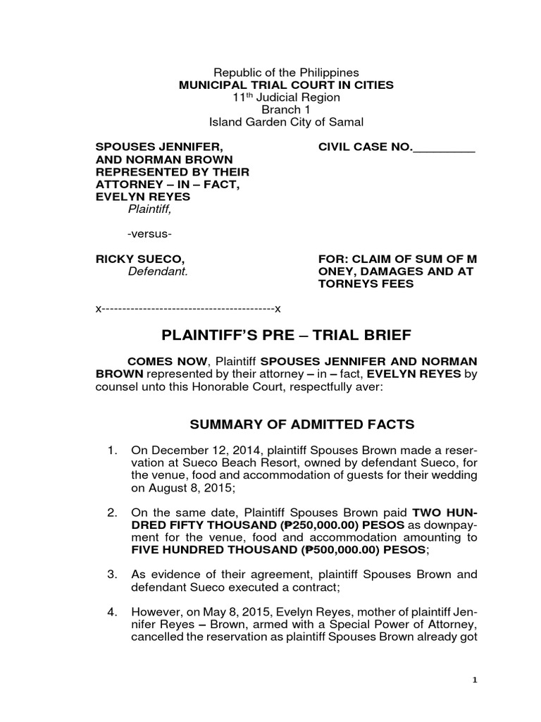Pre Trial Brief Sample | Download Free PDF | Government | Common Law