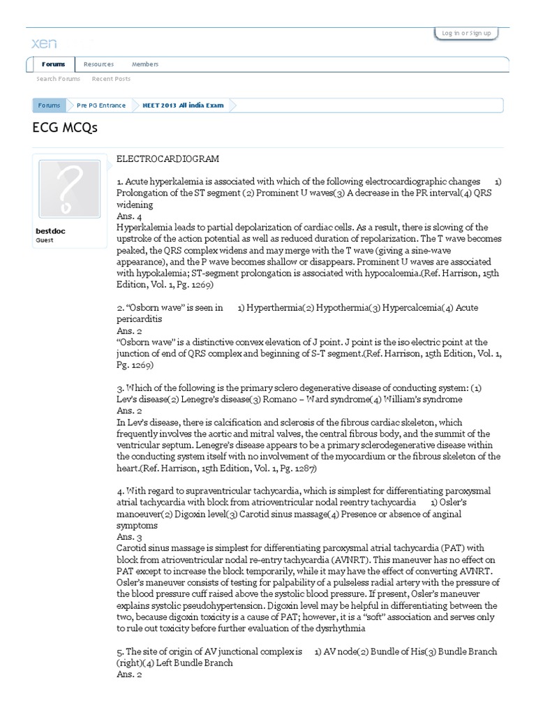Ecg Mcqs - Aippg Forum | PDF | Electrocardiography | Heart